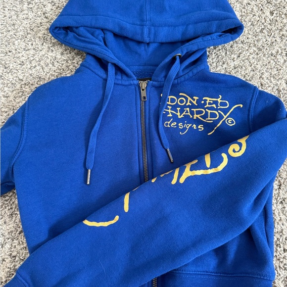 Ed Hardy | Sweaters | Ed Hardy Royal Blue Hoodie With Gold Accents ...